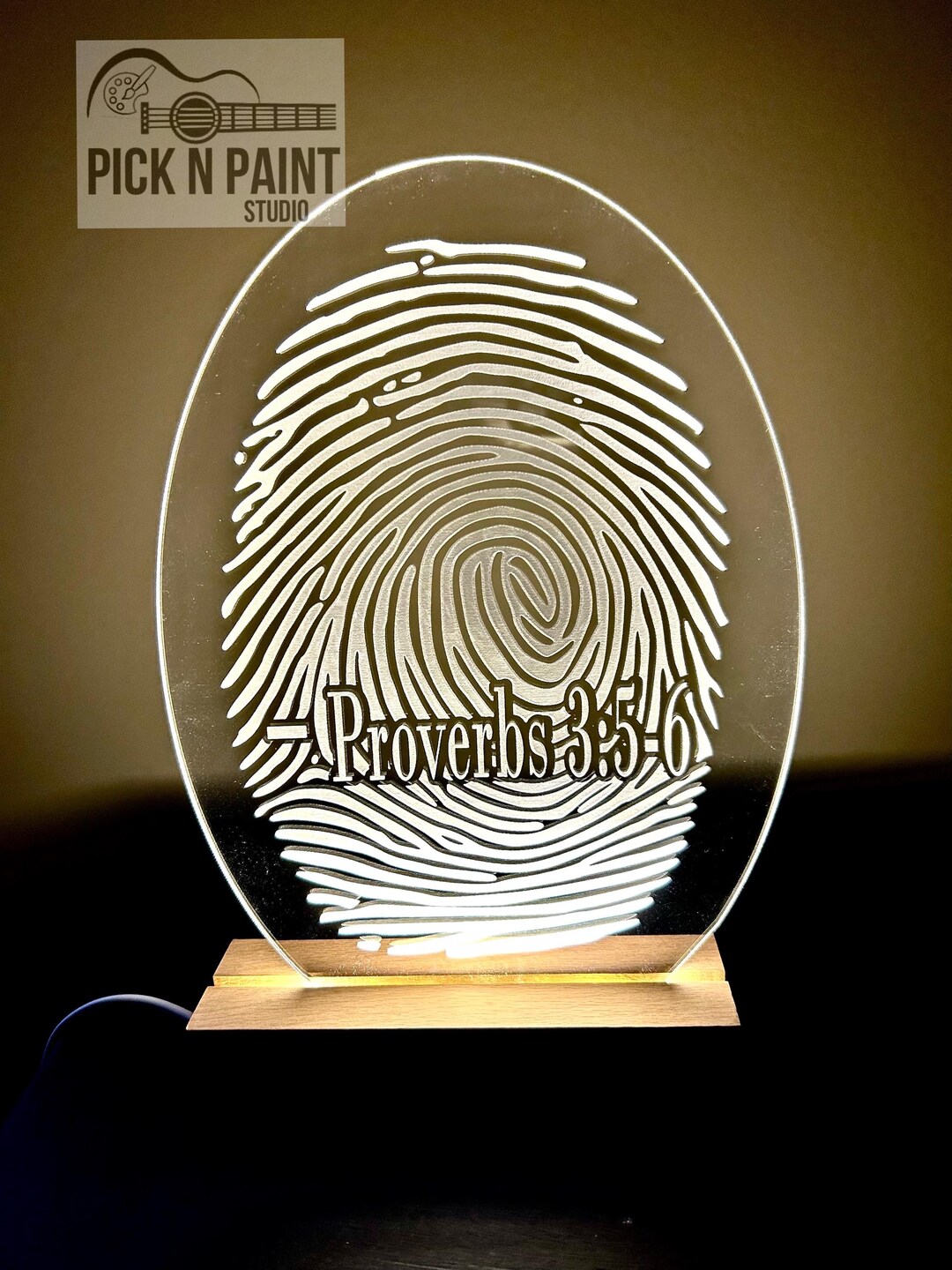 Religious Fingerprint Table Light, Laser Engraved Gods Fingerprint ...