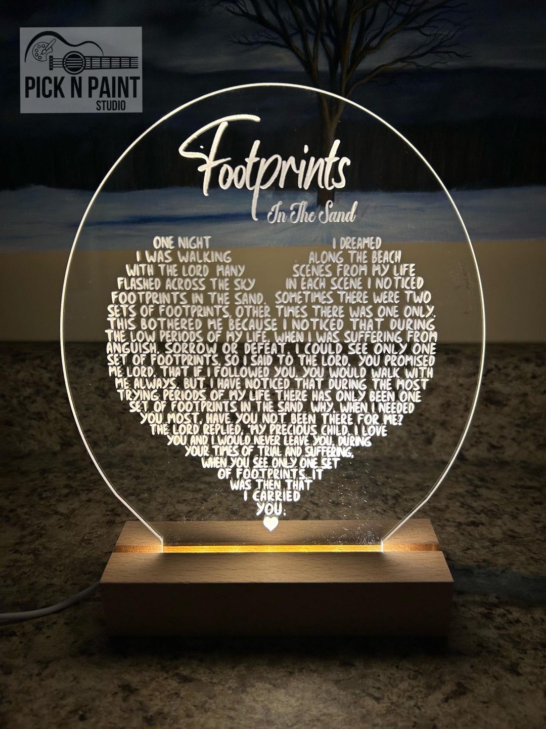 Footprints in the Sand Table Light, Laser Engraved Footprint in the ...