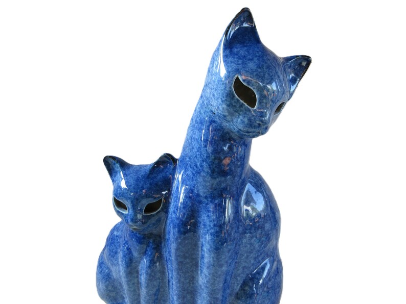 Vintage Blue Ceramic Siamese Cat and Kitten Figure MCM Kron Rare One of ...