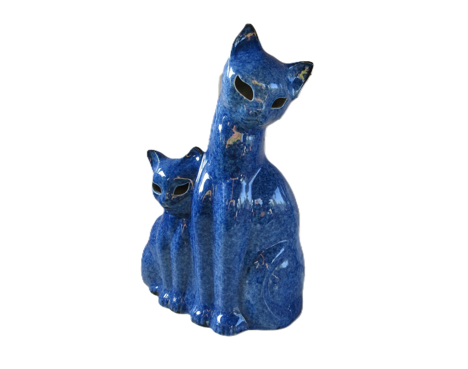 Vintage Blue Ceramic Siamese Cat and Kitten Figure MCM Kron Rare One of ...