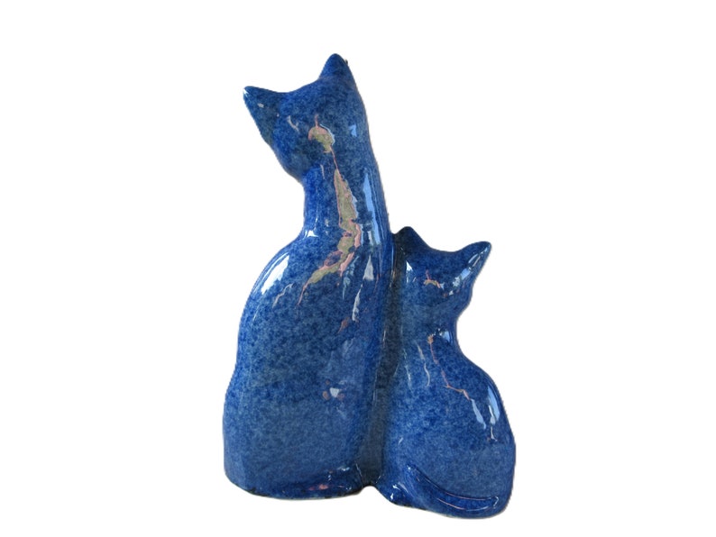 Vintage Blue Ceramic Siamese Cat and Kitten Figure MCM Kron Rare One of ...
