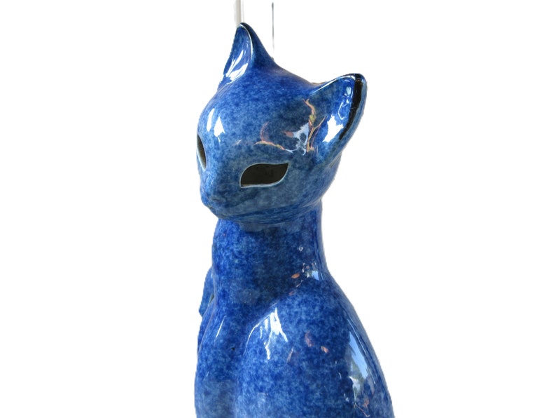 Vintage Blue Ceramic Siamese Cat and Kitten Figure MCM Kron Rare One of ...