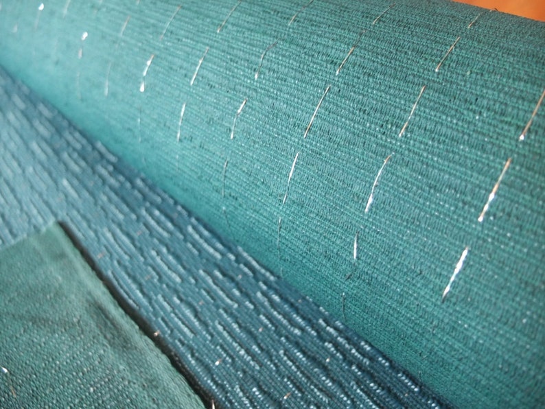 Vintage FRIEZE Upholstery Fabric blue green w/ silver thread | Etsy