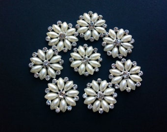 3 Flat Back Rhinestone Button Pearl Button Flower Button Embellishment ...