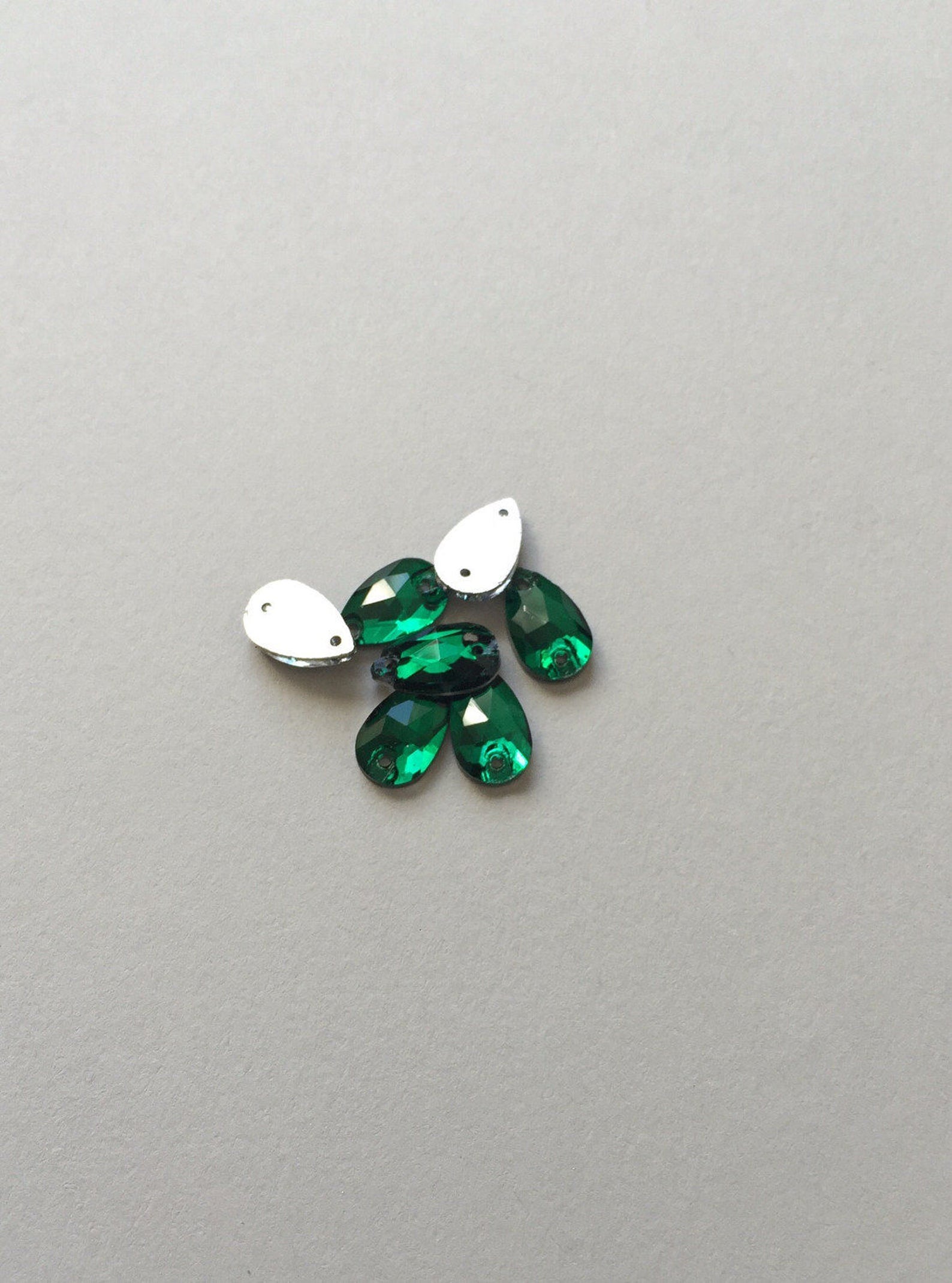 Emerald Green Crystal Tear Drop Sew on Glass Rhinestone--- 50 Pieces. 7 ...
