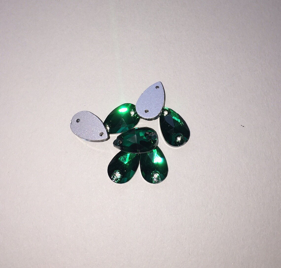 Emerald Green Crystal Tear Drop Sew on Glass Rhinestone 50 - Etsy