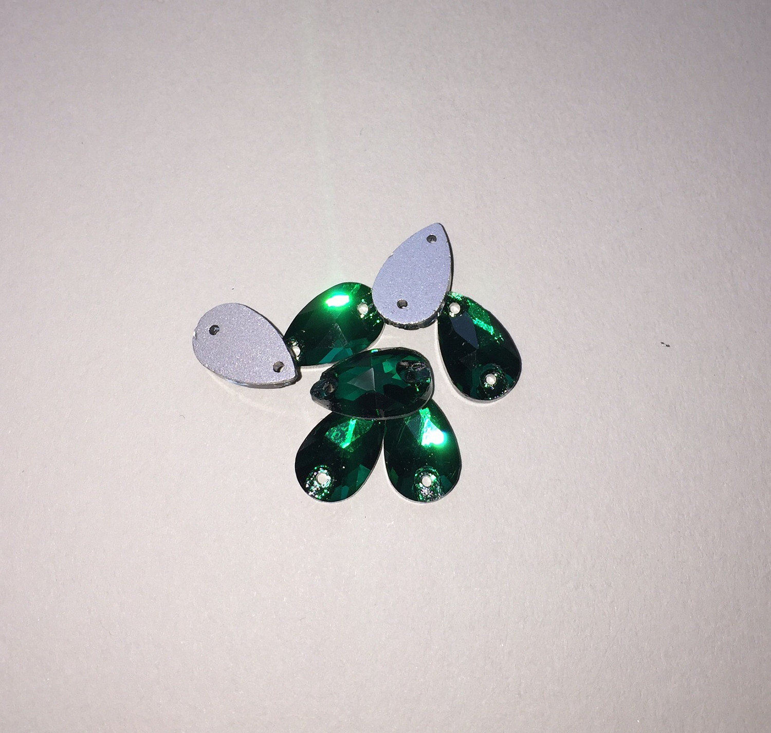 Emerald Green Crystal Tear Drop Sew on Glass Rhinestone--- 50 Pieces. 7 ...