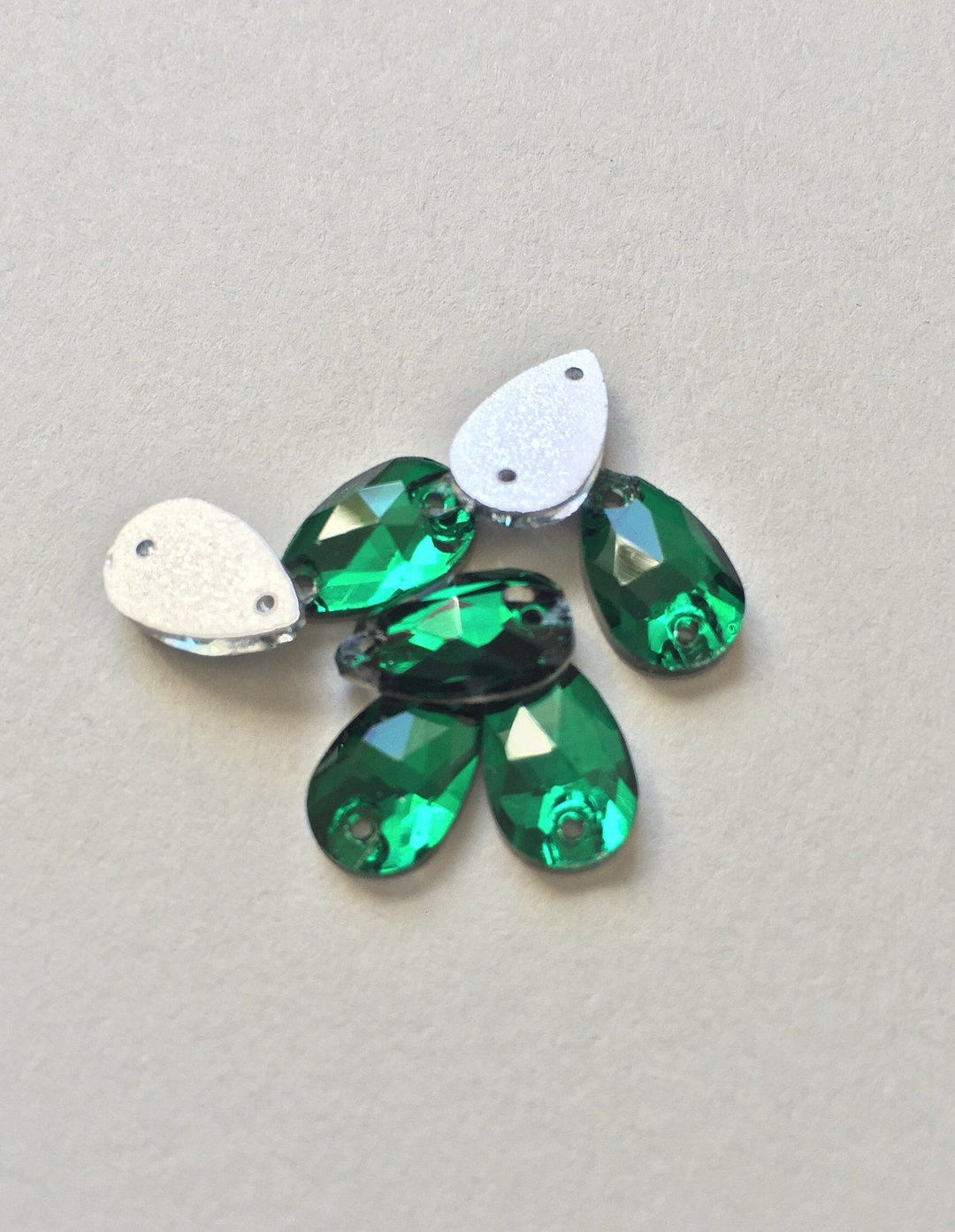 Emerald Green Crystal Tear Drop Sew on Glass Rhinestone--- 50 Pieces. 7 ...