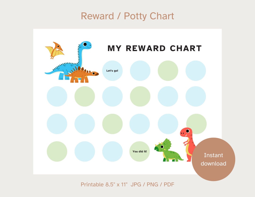 Printable Dinosaur Reward Chart: Kids Behavior, Potty Training (digital ...