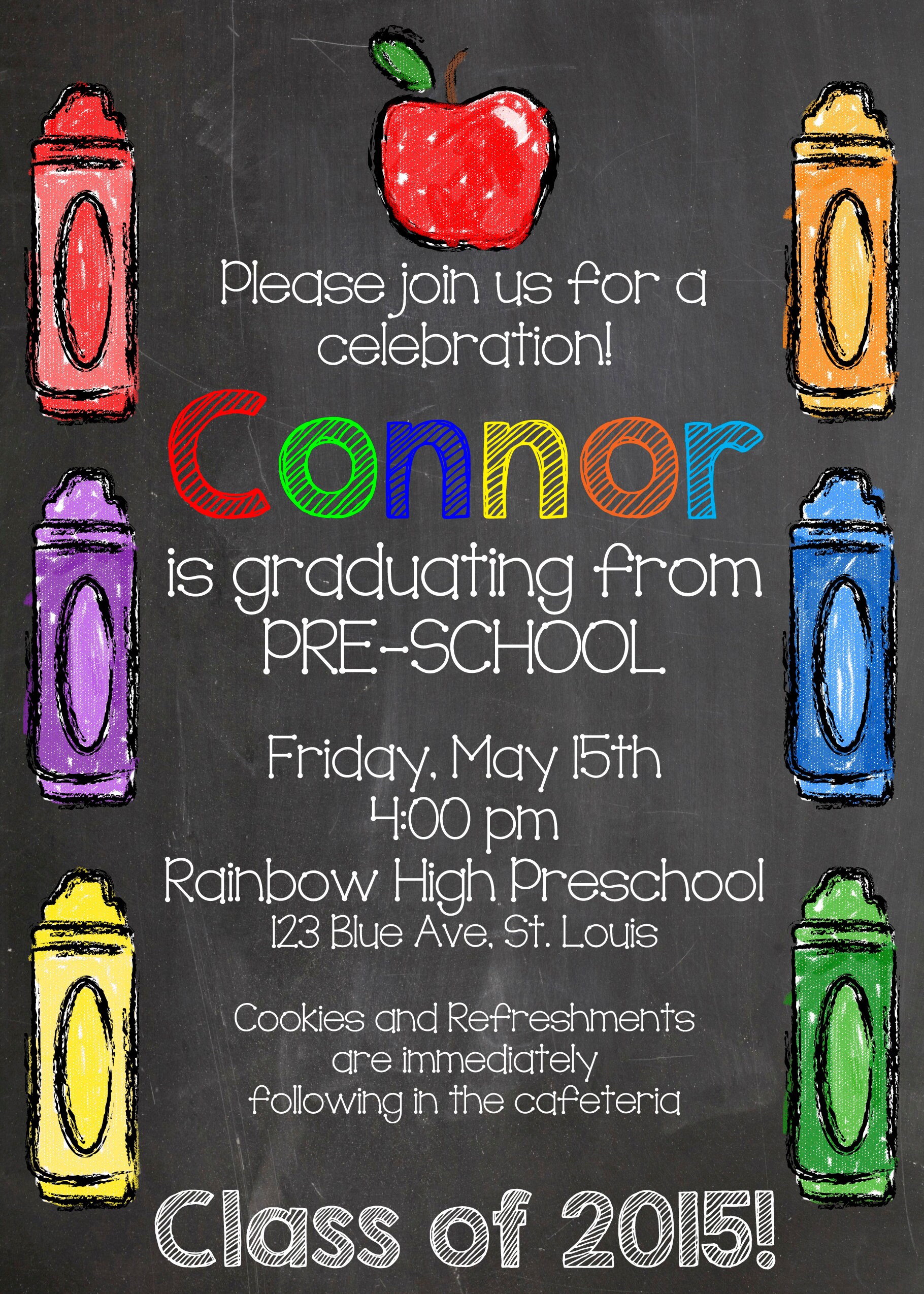 Class of 2018 Preschool or Kindergarten Graduation Party Invitation ...