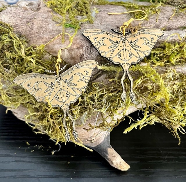 Luna Moth Earrings Laser Engraved Moth Earrings Nature - Etsy