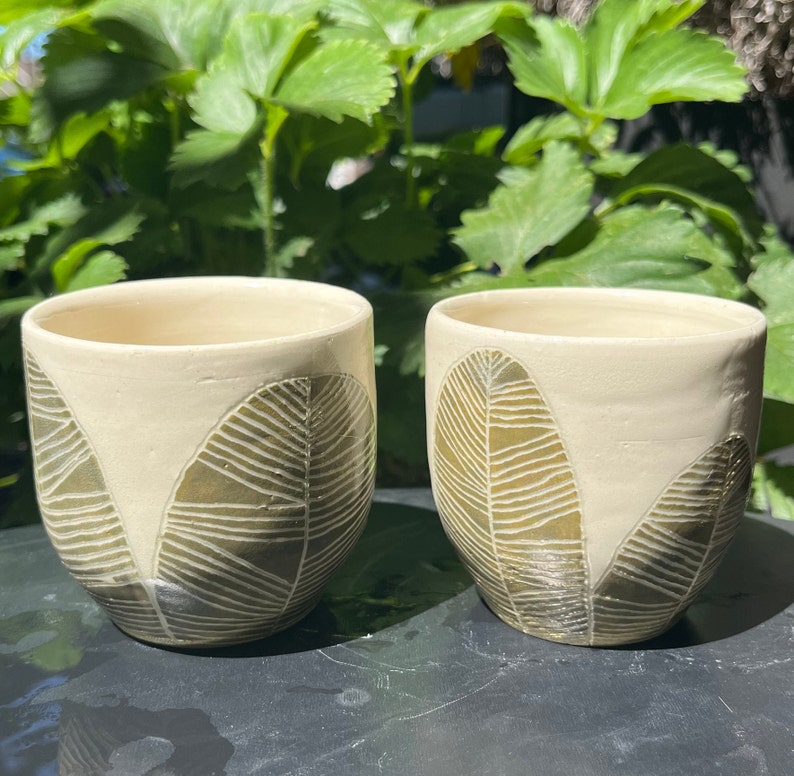 Two Leaf Inspired Handless Mugs/tumblers - Etsy