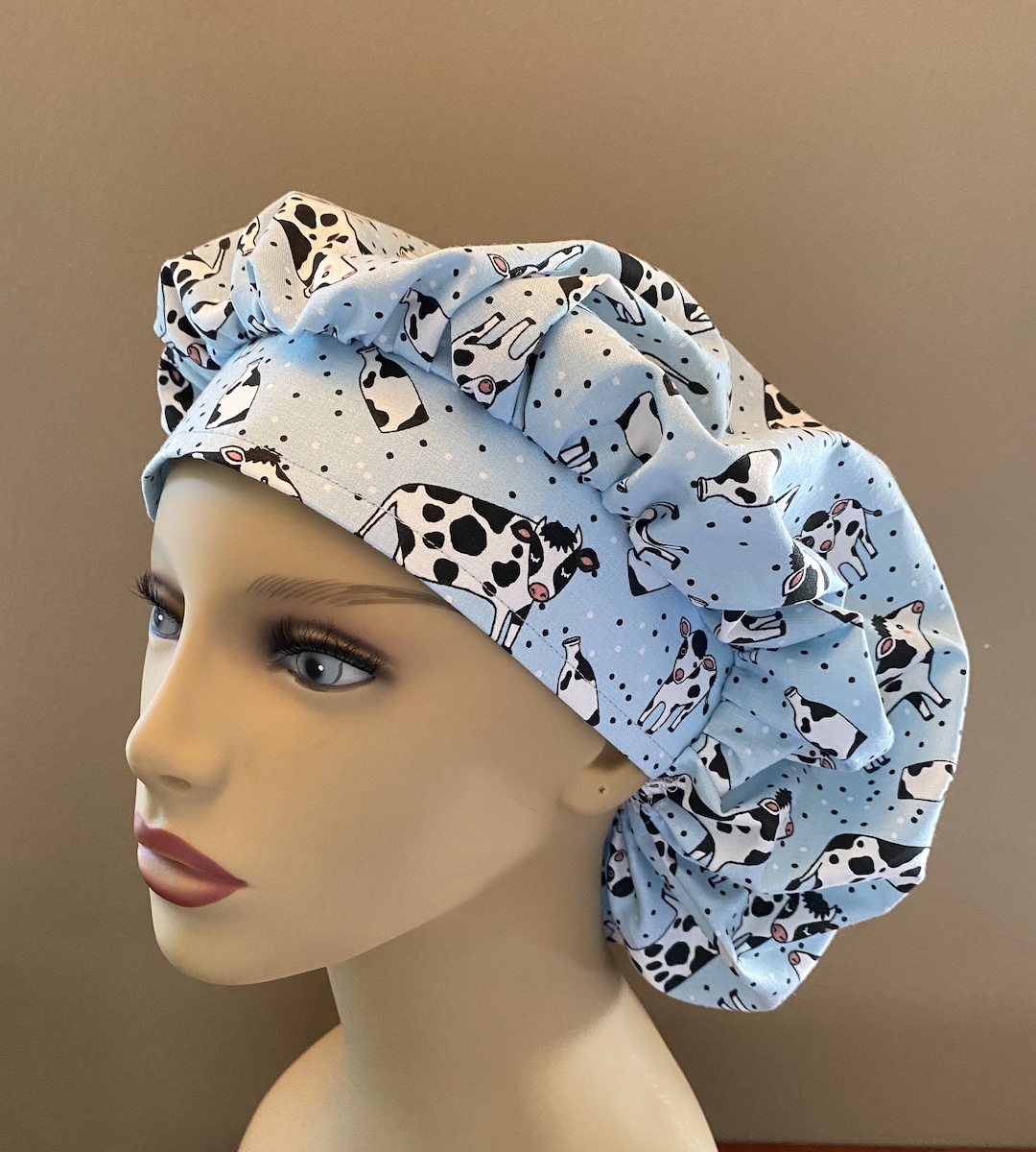 Monogammed Black Cow Fabric Bouffant Cap, Cow Skin Fabric Bouffant ...