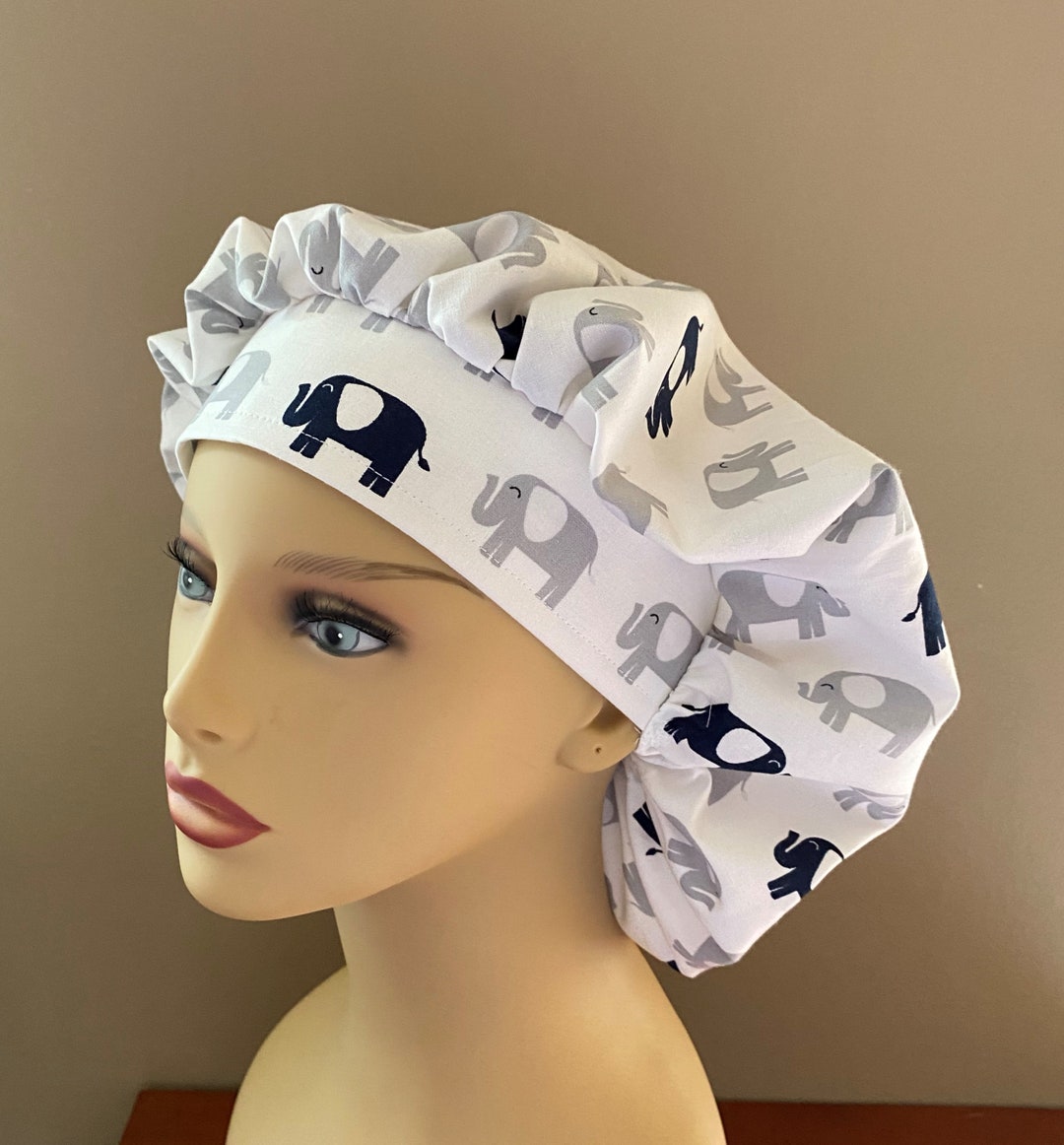 Monogrammed Elephants Bouffant Cap, Elephants Fabric Cap, Elephant ...