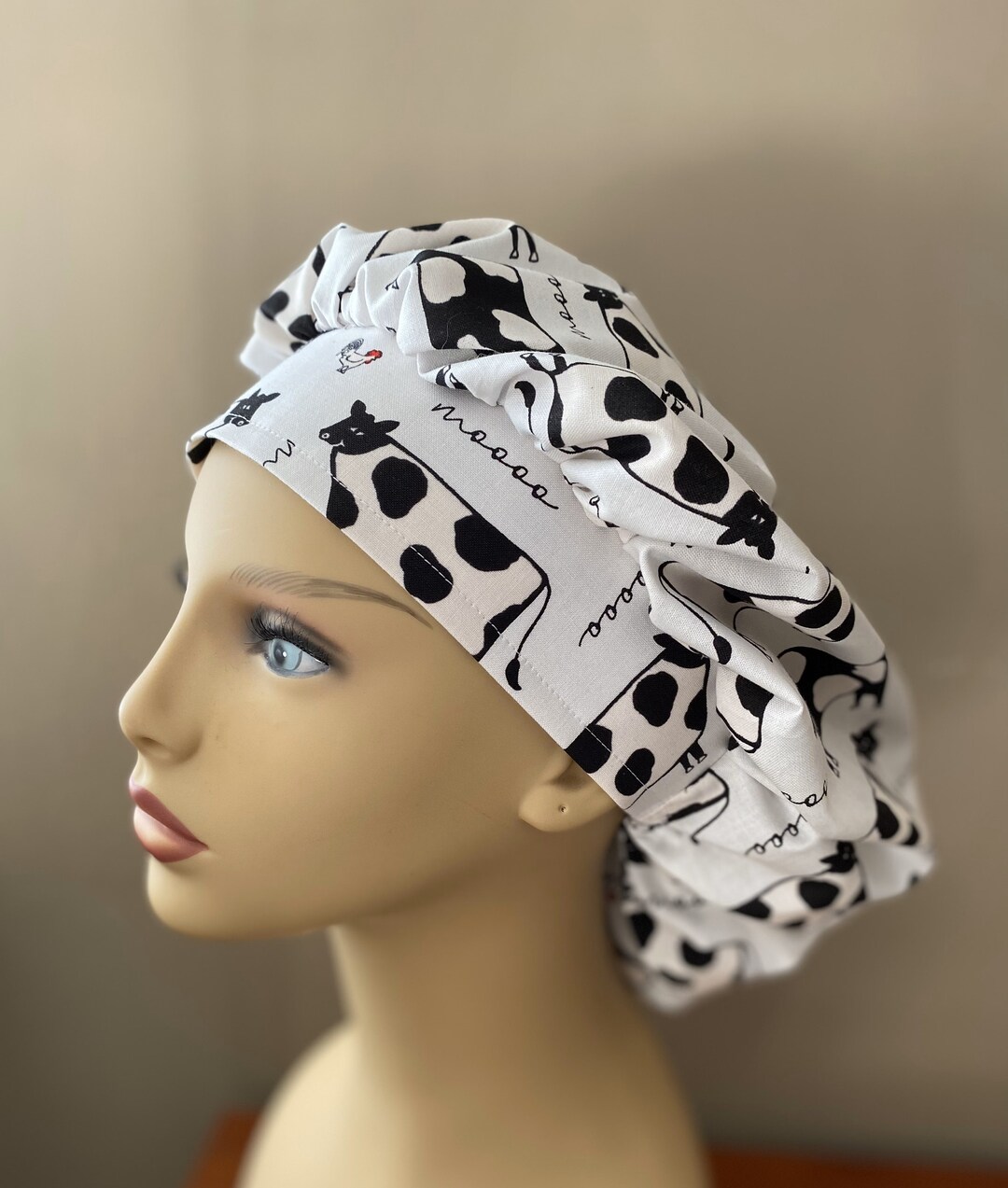 Monogammed Rooster and Cow Fabric Bouffant Cap, Cow and Rooster Fabric ...