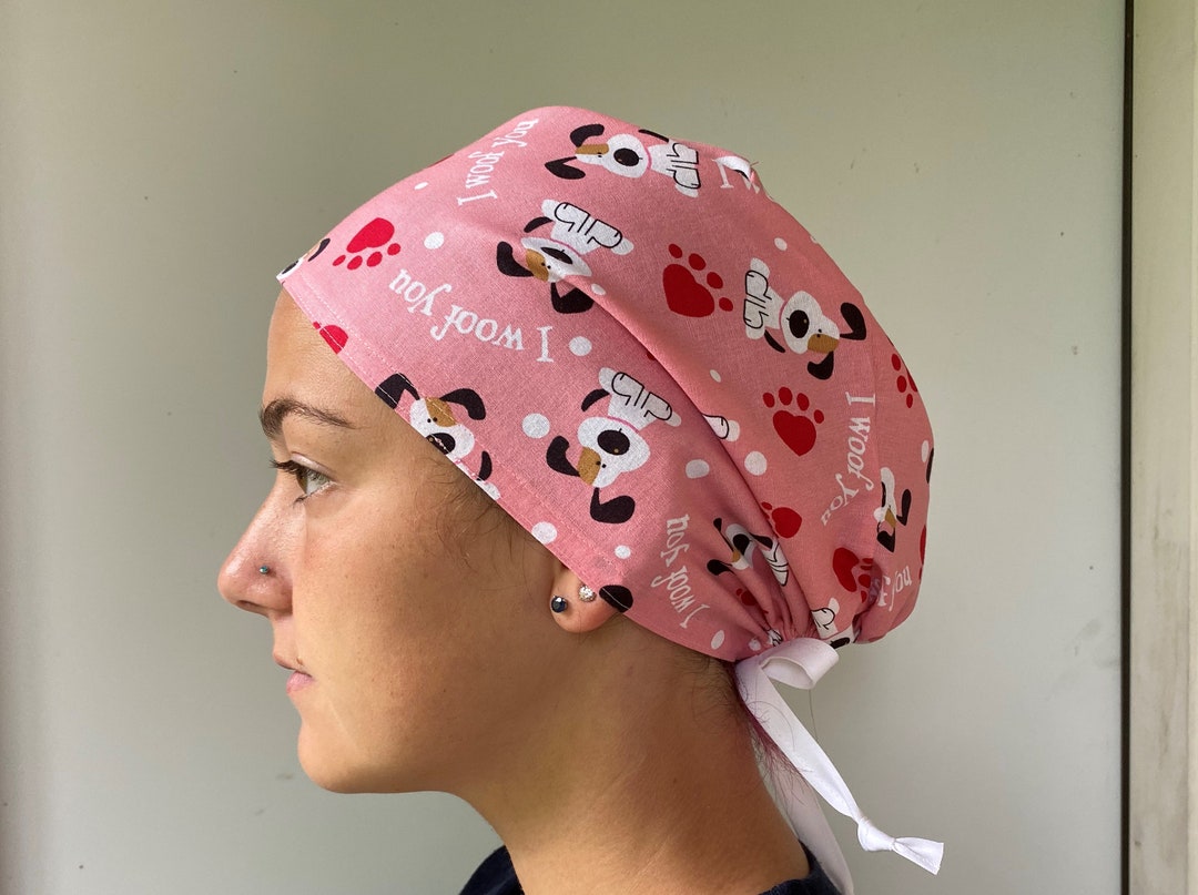 I Woof You Scrub Hat, Doggie Fabric Veterinarian Scrub Head, Puppy ...