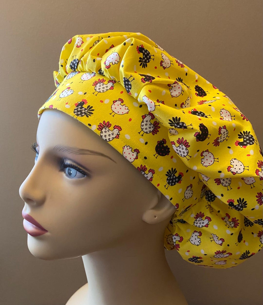 Monogammed Chicken and Rooster Fabric Bouffant Cap, Chicken Fabric ...