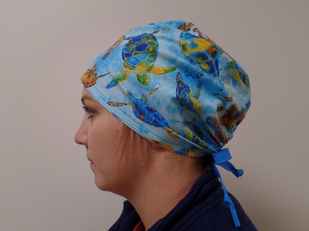 Monogrammed Turtle Scrub Hat,tortoise Surgical Scrub Hat, Blue Turtles ...