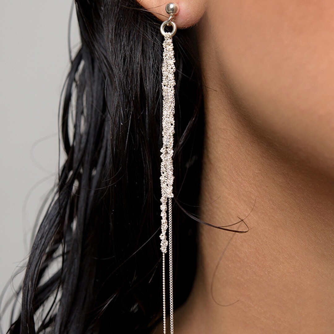 Duster Earrings Chain Silver, Knitting Earrings - Etsy
