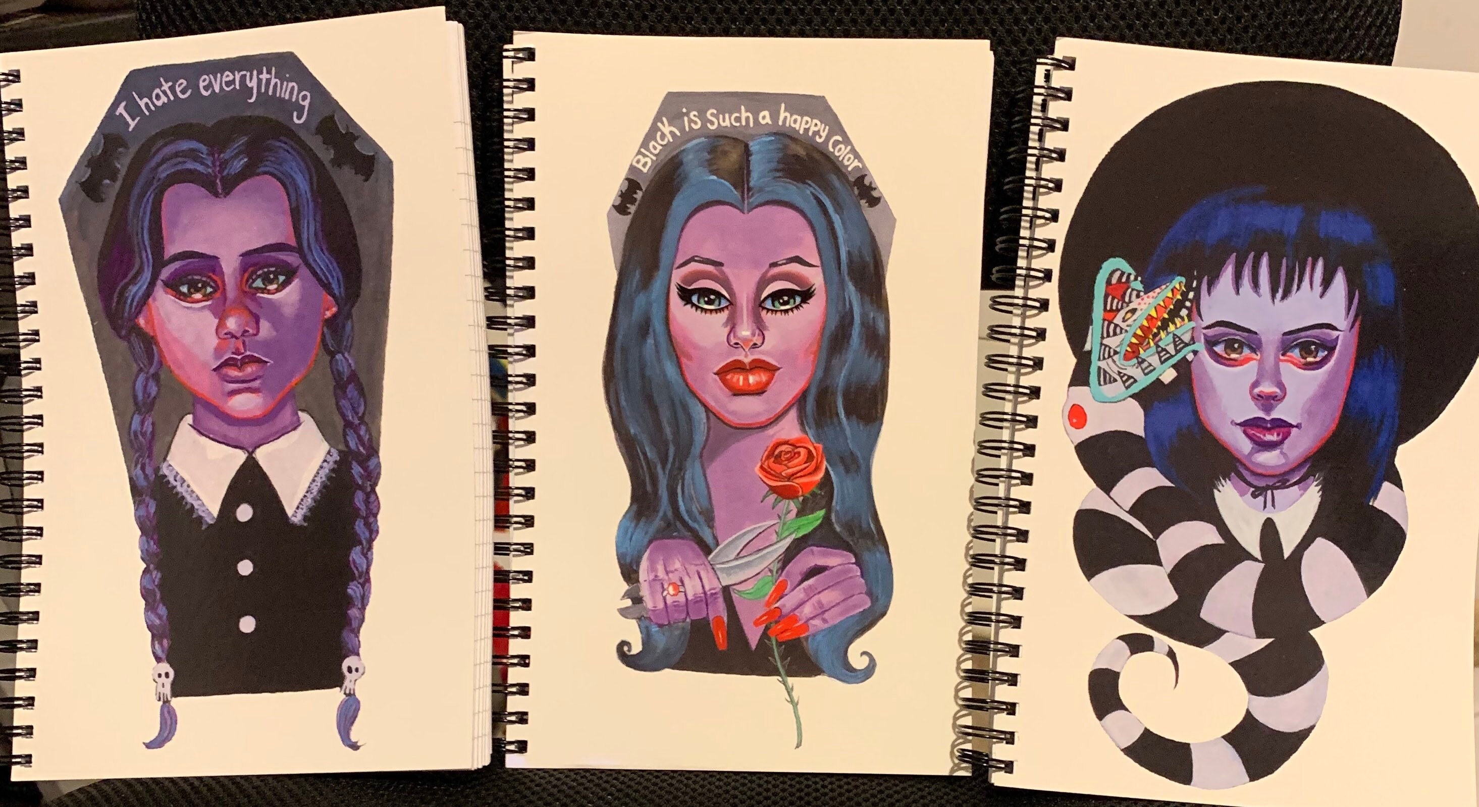 Illustrated notebooks Wednesday Morticia Addams and Lydia | Etsy