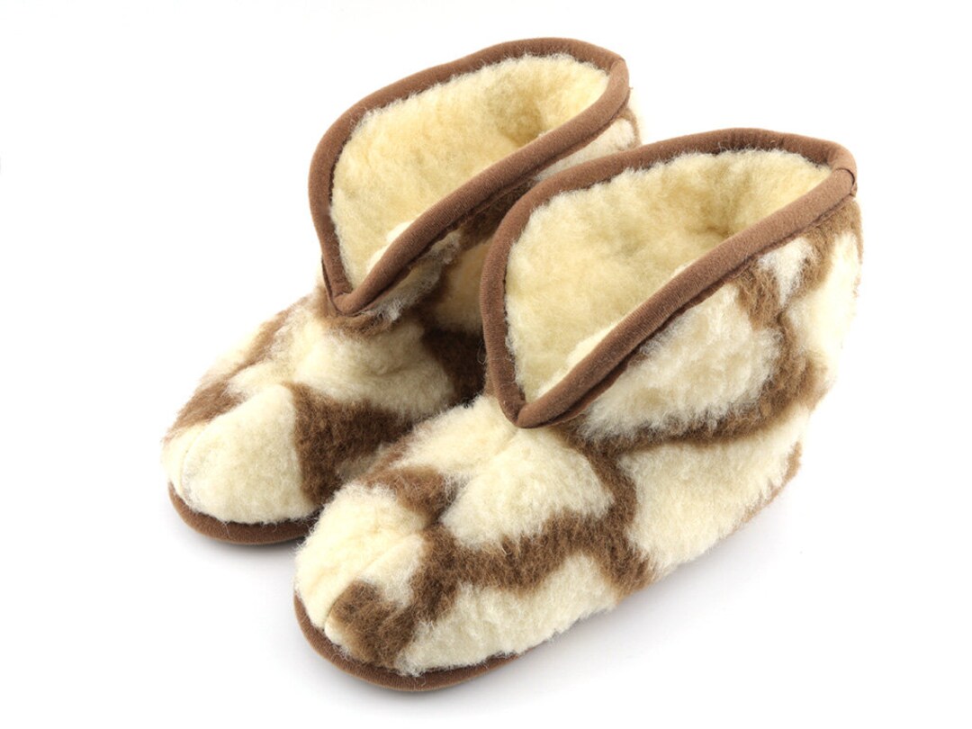 High Ankle Wool Boots Booties Slippers Women Ladies Brown Mixed With ...