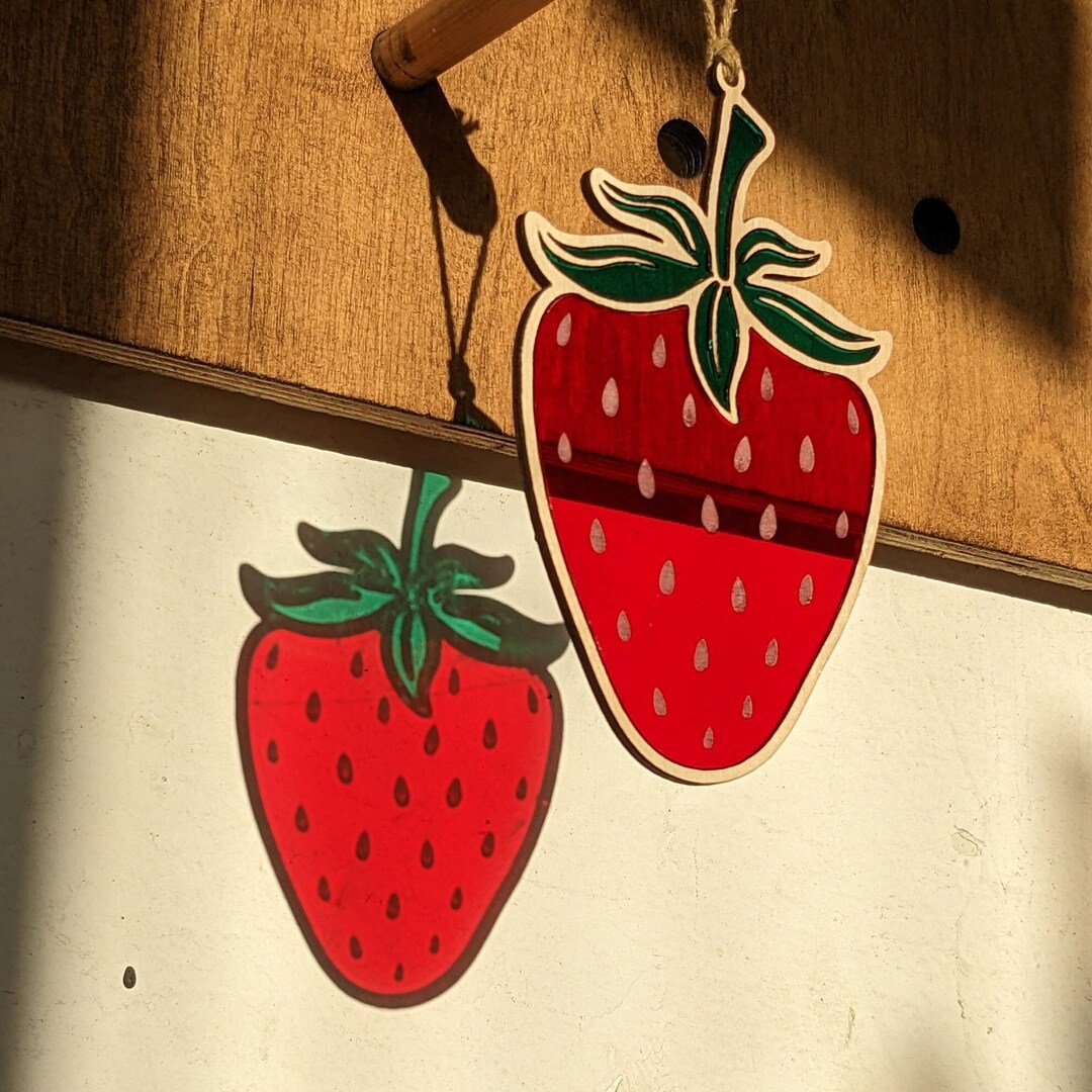 Strawberry Sun Catcher Window Hanging Laser Cut Stained Glass Acrylic ...