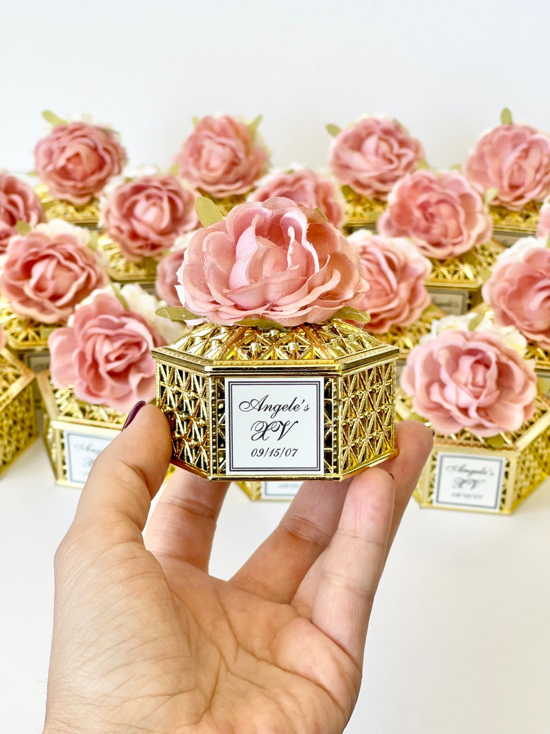 10 Pcs Peach Pink Wedding Party Favors for Guests, Custom Favors Boxes ...