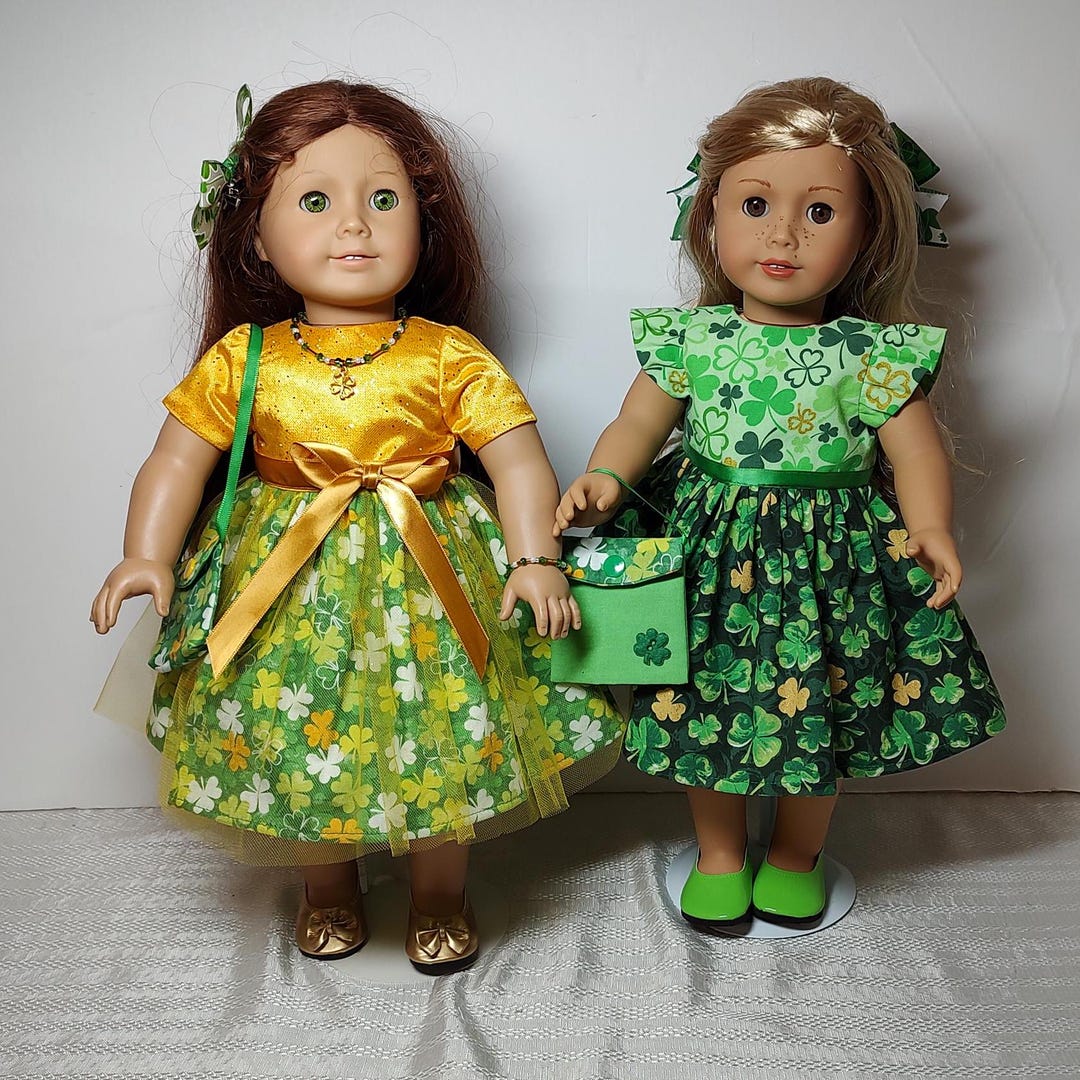 St. Patrick's Day Shamrock Dress Fits 18" American Girl Dolls Barrette ...