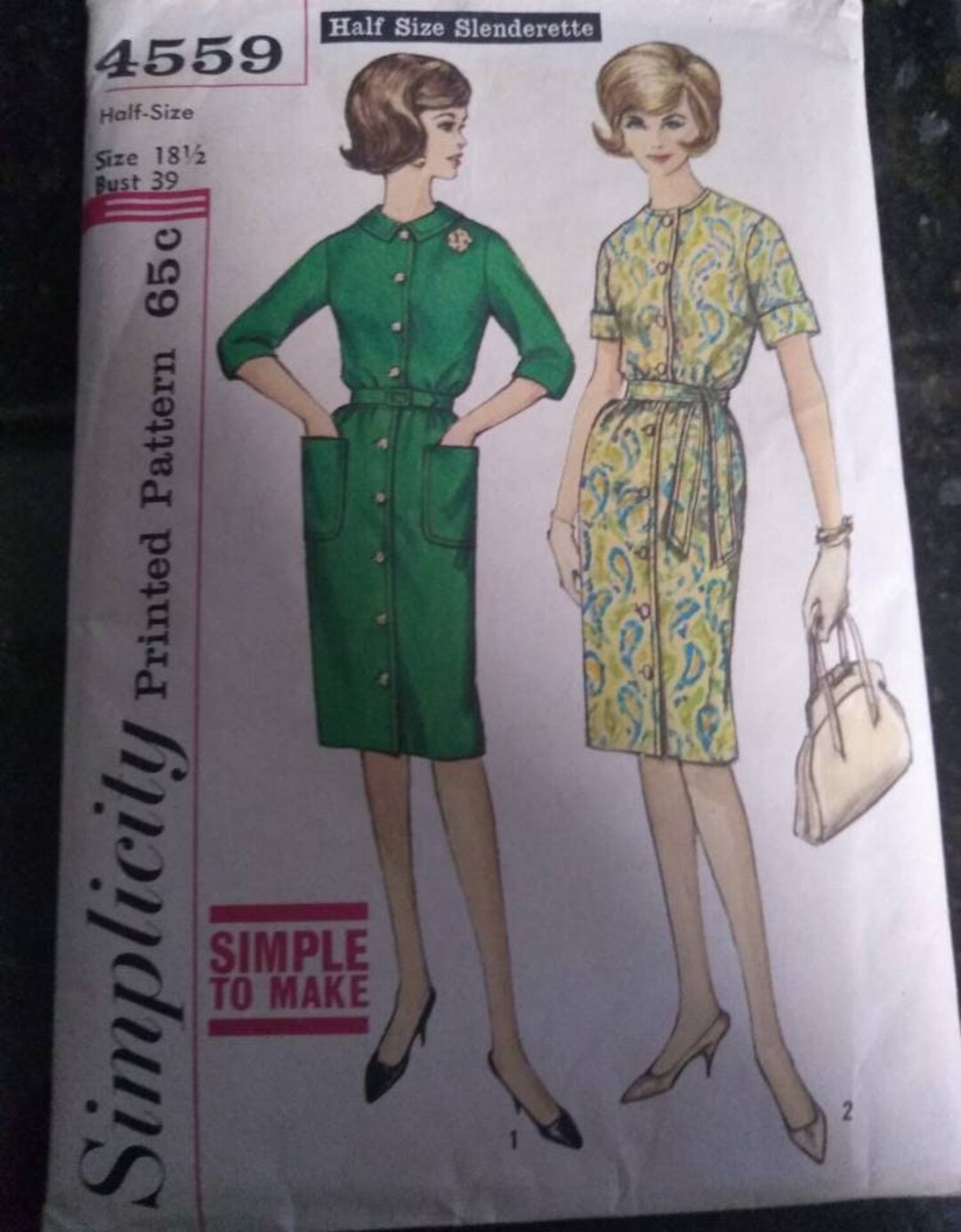 Simplicity 4559 Misses One Piece Dress Pattern 18 1/2 Bust 39 - Etsy