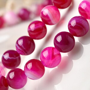 Natural Rose Red Stripe Agate Beads, Smooth Round 4mm-12mm, 15.4 Inch ...