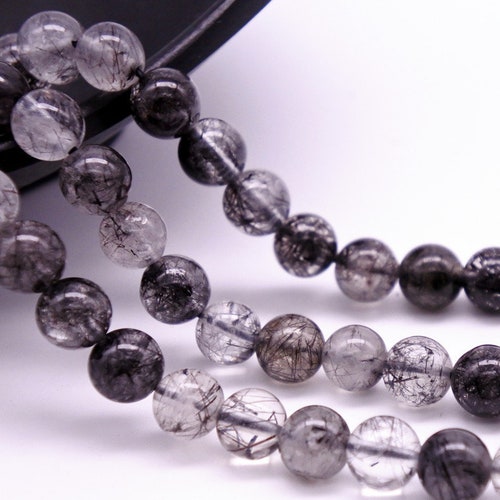 Grade AA Natural Black Rutilated Quartz Beads Smooth Round - Etsy