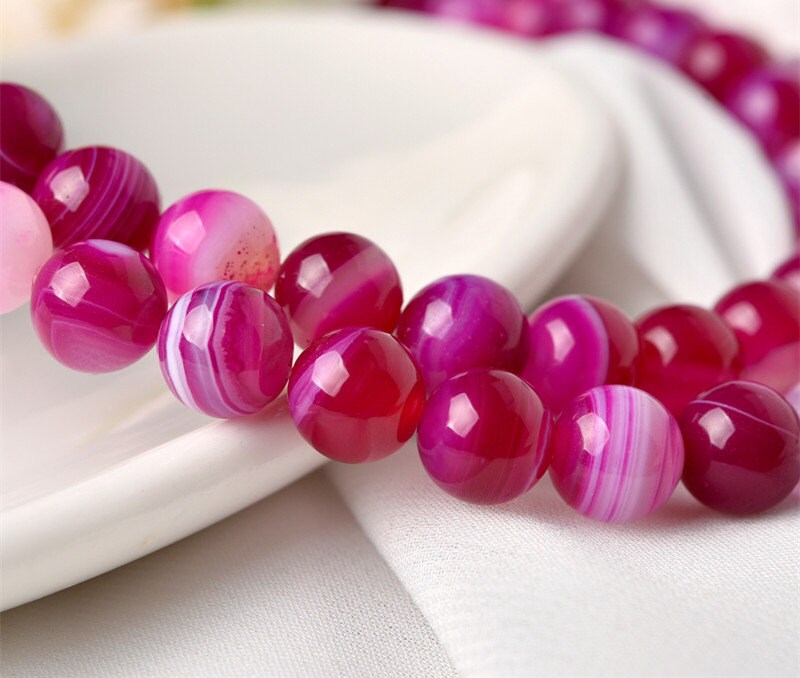 Natural Rose Red Stripe Agate Beads Smooth Round 4mm-12mm | Etsy
