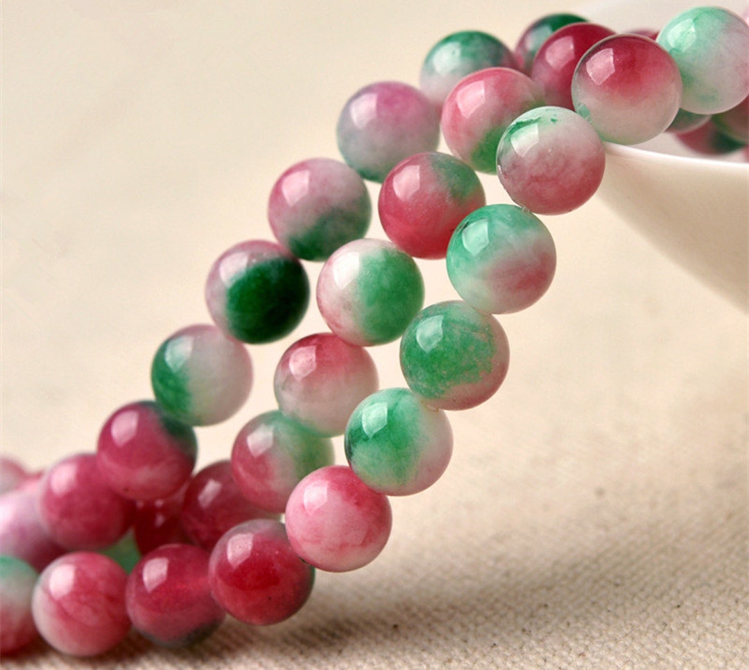 Natural Watermelon Color Jade Beads Multi-tones Green Pink Jade Beads ...