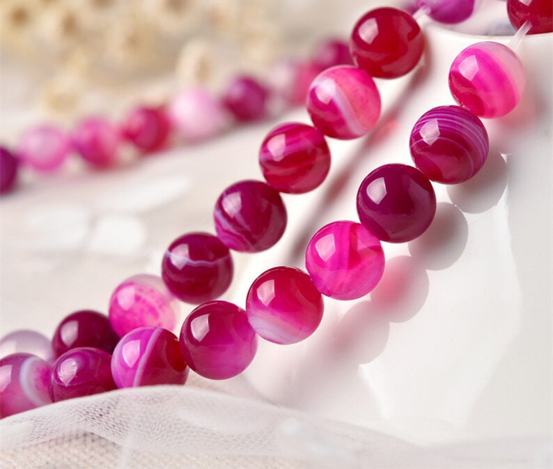 Natural Rose Red Stripe Agate Beads Smooth Round 4mm-12mm - Etsy