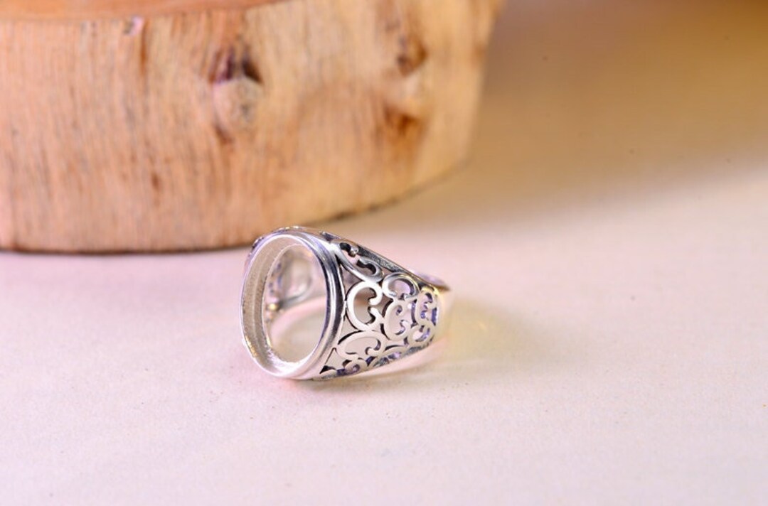 Adjustable Thai Sterling Silver Ring Blank Openwork Ring Base (10x14mm ...