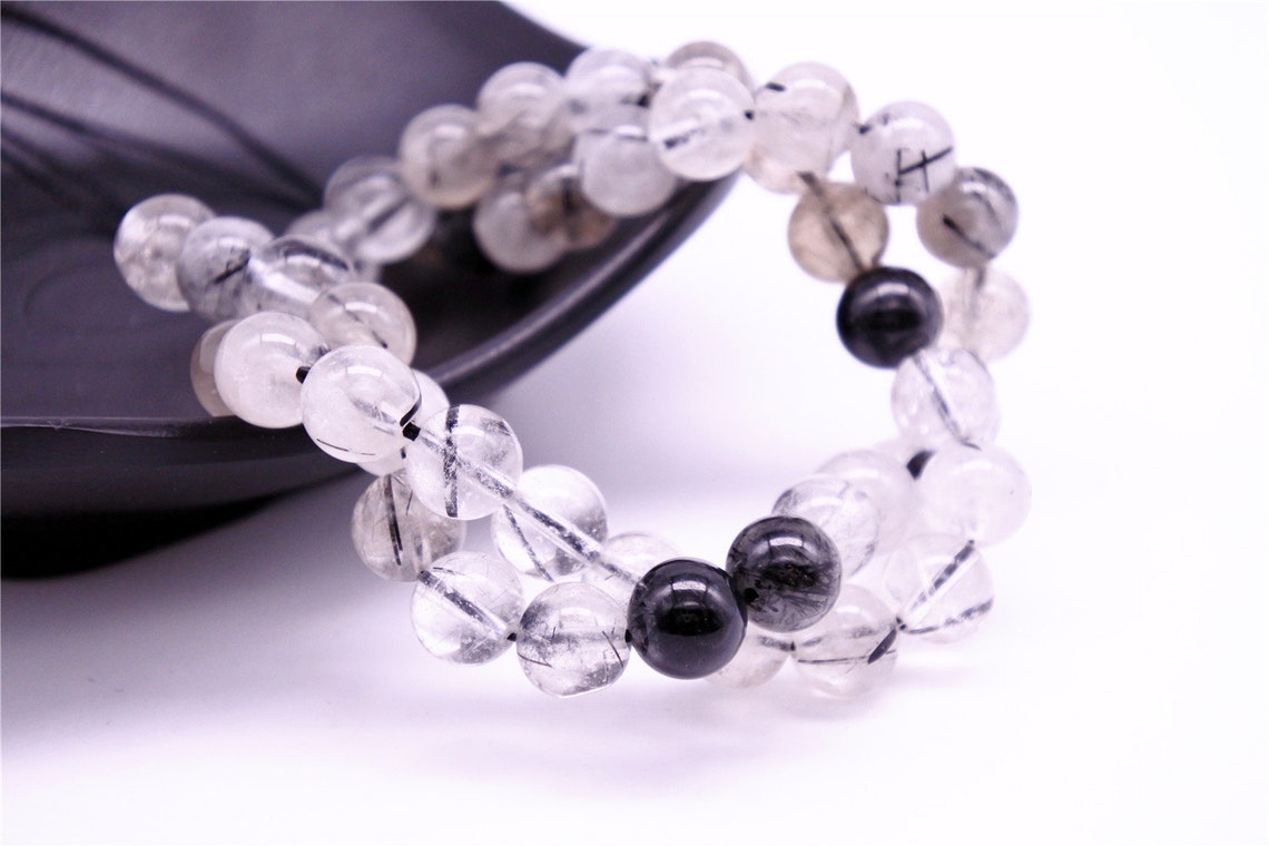 Grade A Natural Black Rutilated Quartz Beads Smooth Round | Etsy