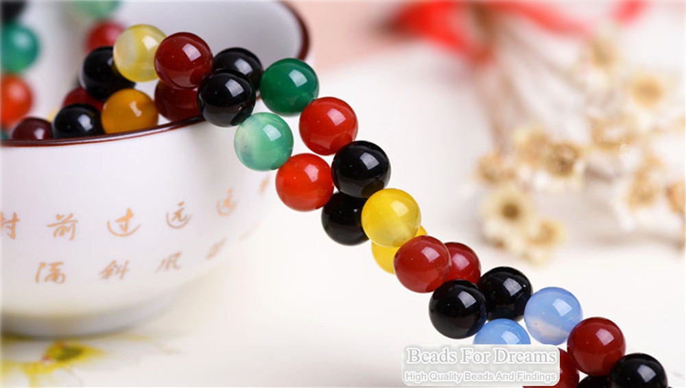 4mm-14mm Natural Colorful Agate Beads Smooth Round 15.4 Inch | Etsy