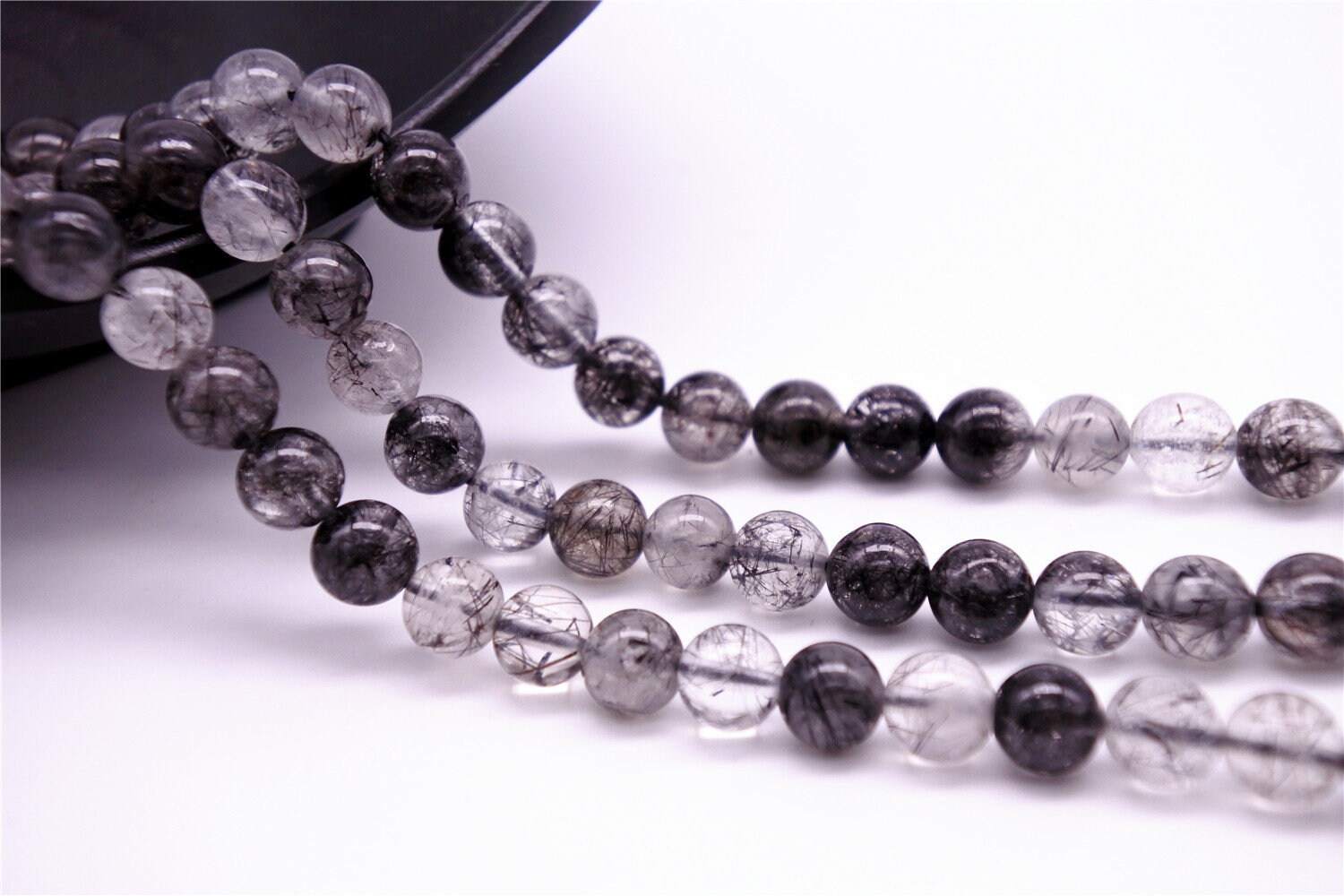 Grade AA Natural Black Rutilated Quartz Beads Smooth Round | Etsy
