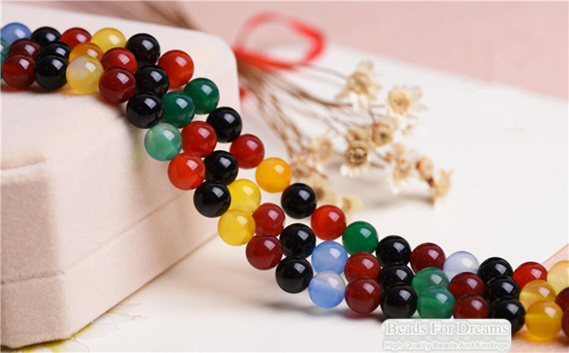 4mm-14mm Natural Colorful Agate Beads Smooth Round 15.4 Inch | Etsy