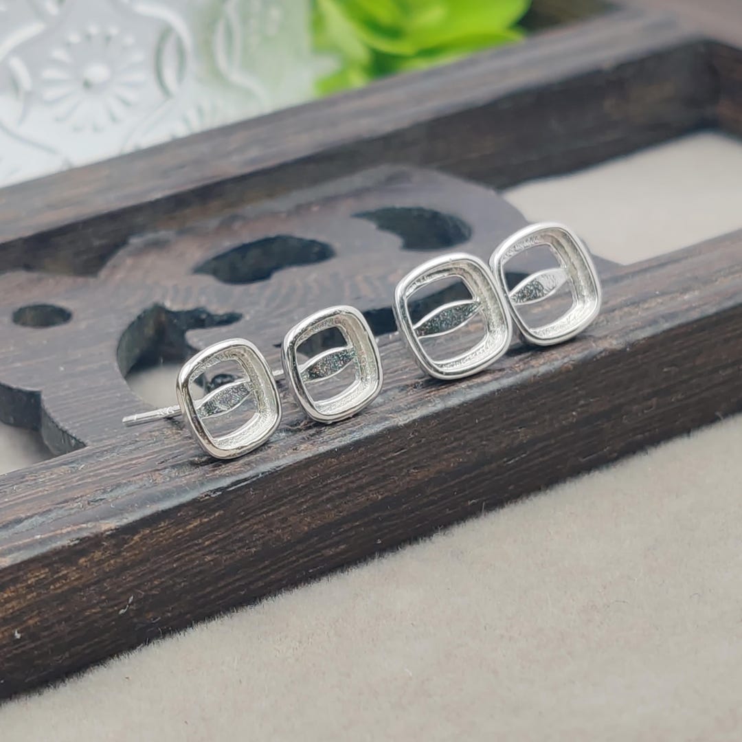Earring Settings (6x6mm/7x7mm Square Blank) 925 Sterling Silver Earring ...