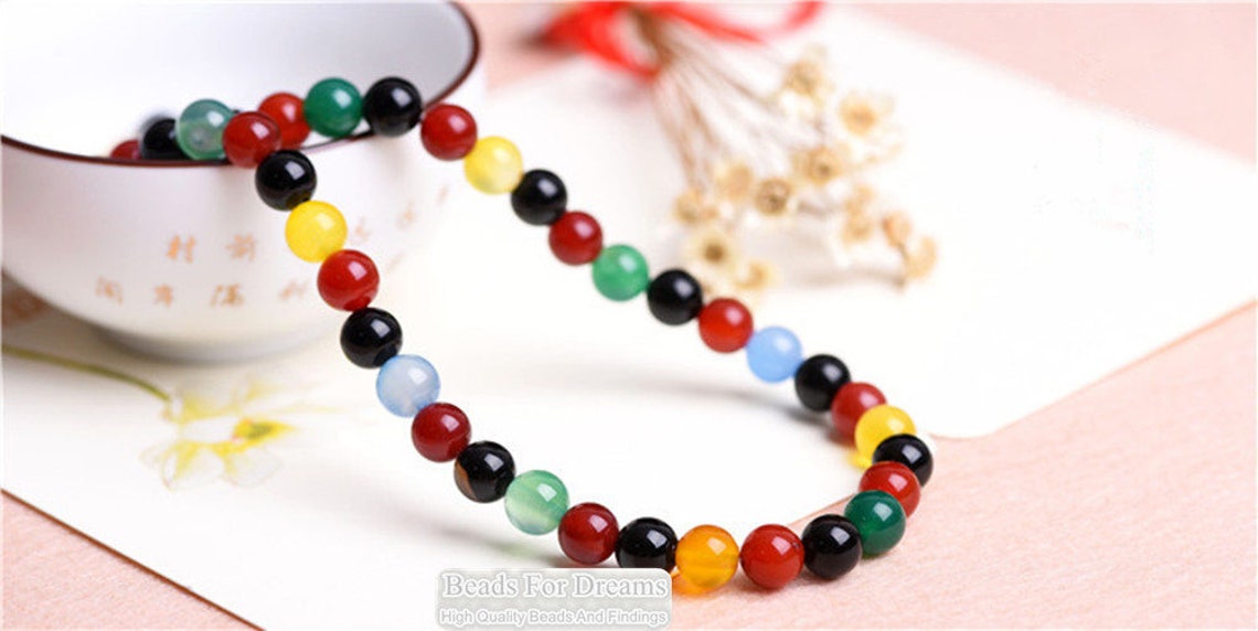 4mm-14mm Natural Colorful Agate Beads Smooth Round 15.4 Inch | Etsy