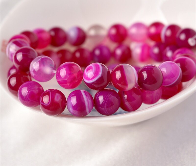 Natural Rose Red Stripe Agate Beads Smooth Round 4mm-12mm | Etsy