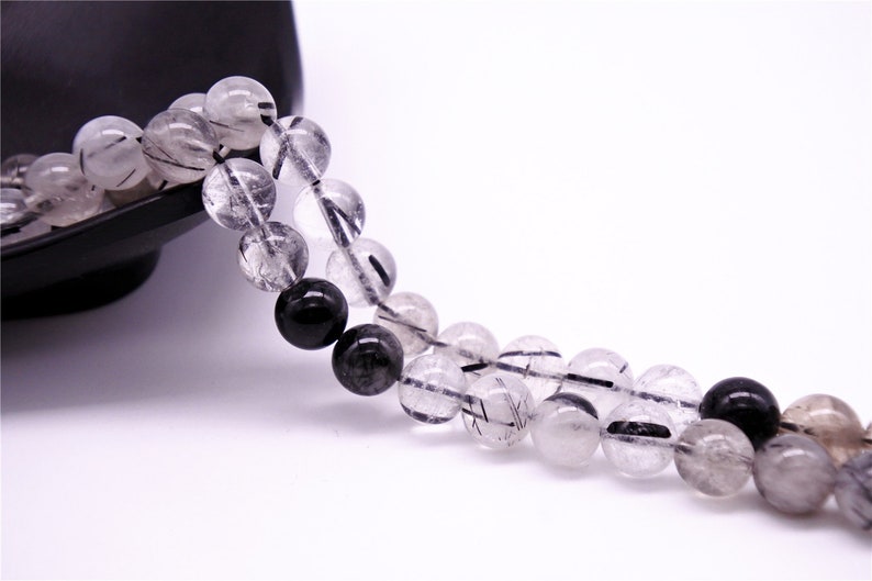 Grade A Natural Black Rutilated Quartz Beads Smooth Round | Etsy