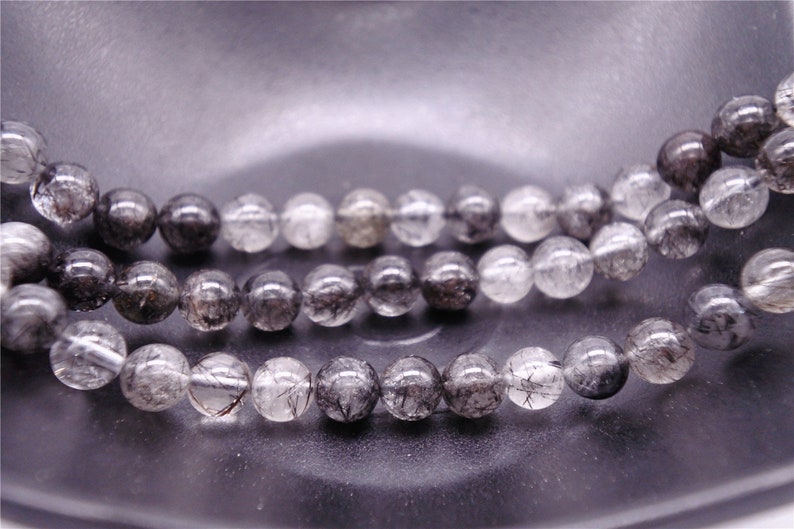 Grade AA Natural Black Rutilated Quartz Beads Smooth Round | Etsy