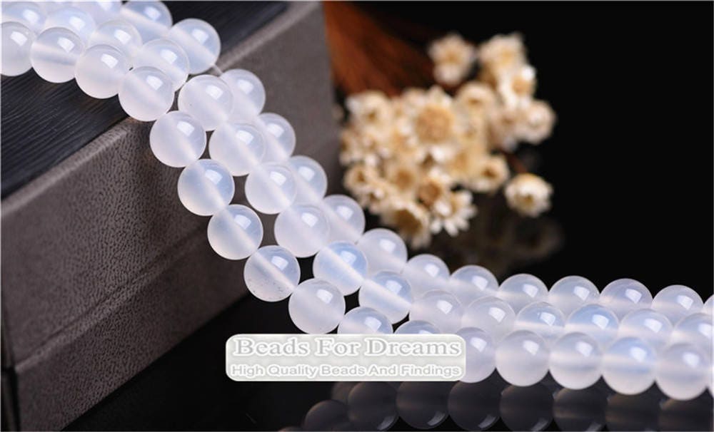 4mm-14mm Natural White Agate Beads, Smooth Round, 15.4 Inch Strand ...