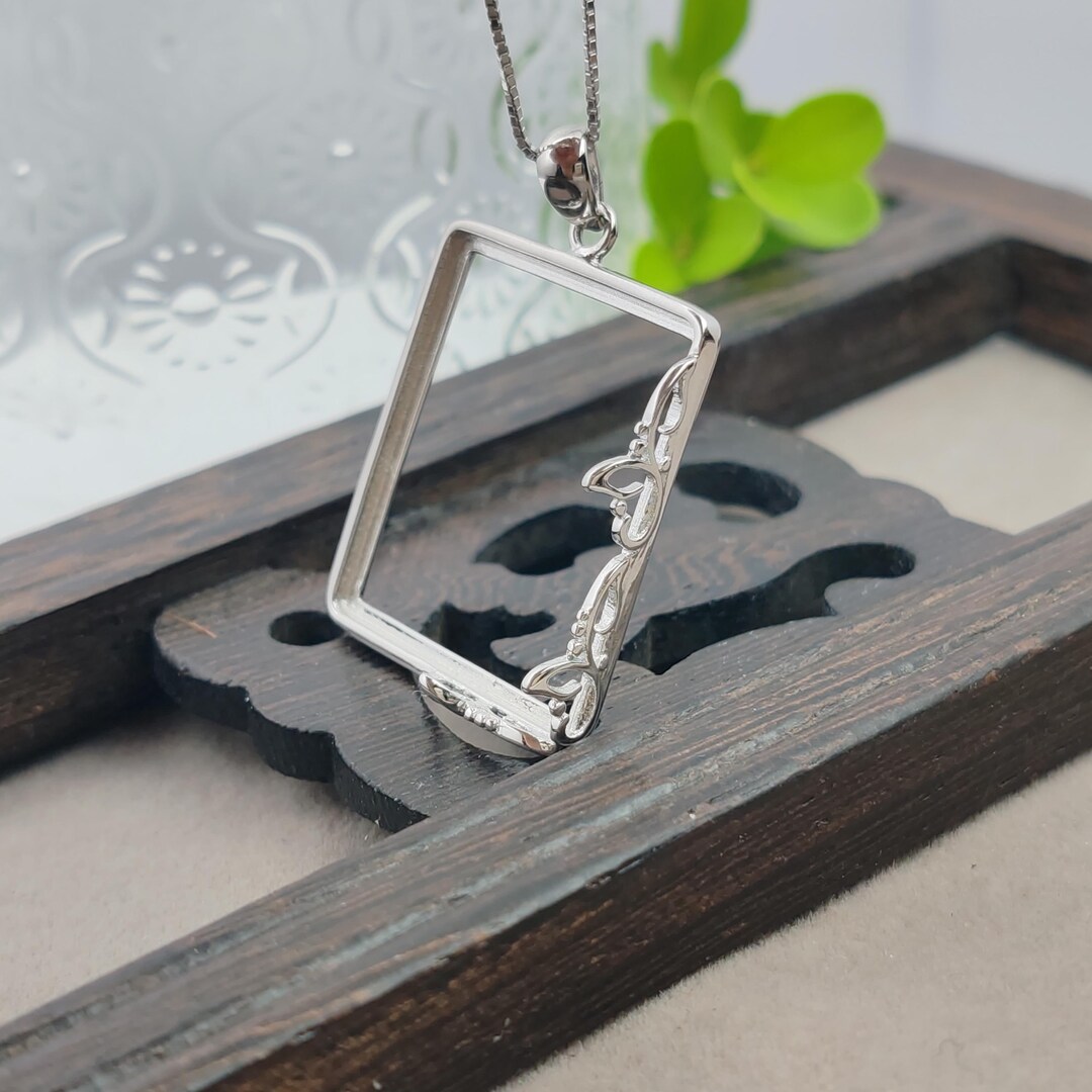 Pendant Blank (21x24mm Rectangle Blank) White Gold Plated 925 Sterling ...