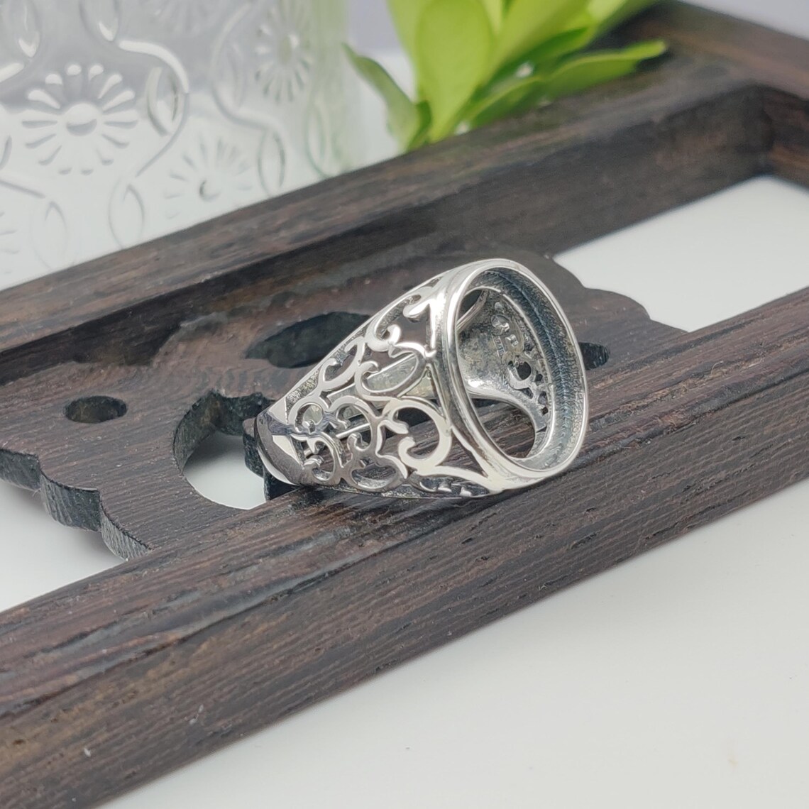 Adjustable Thai Sterling Silver Ring Blank Openwork Ring Base (10x14mm ...