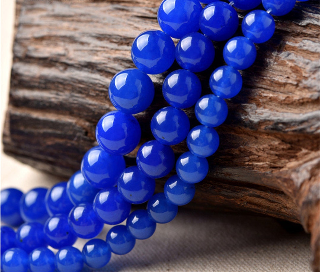 Natural Blue Jade Beads, Smooth Polished Round 4mm-12mm, 15.4 Inch Full ...