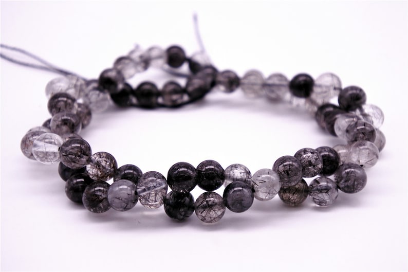 Grade AA Natural Black Rutilated Quartz Beads Smooth Round | Etsy