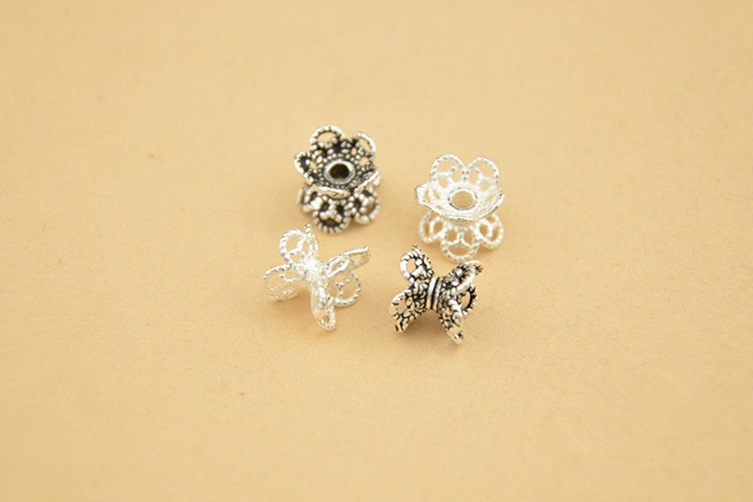 10pcs Sterling Silver Bead Caps, 925 Silver Double Sided Bead Caps 7 ...